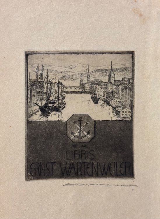Ernst Wartenweiler, Zürich, Autogramm, Ex Libris Druckgrafik (Gebraucht ...