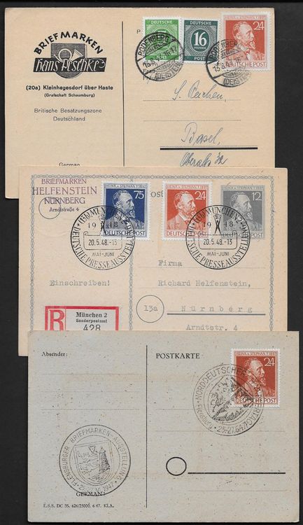 1947/8 drei Karten Deutsche Post verschied. Frankatur ab 1.- (Gebraucht ...