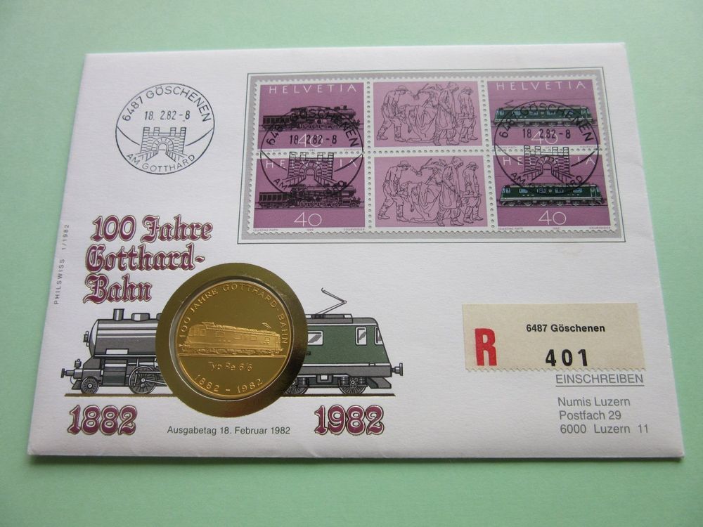 Numisbrief "100 Jahre Gotth.-Bahn" (Silber 999.9/vergoldet) | Kaufen auf Ricardo