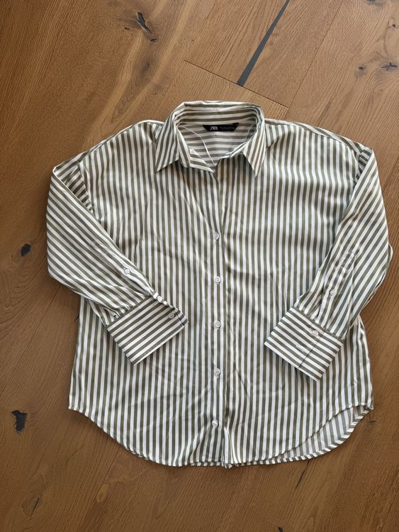 Zara Hemdbluse gestreift in olivgrün weiss Gr. S (Neu (gemäss ...