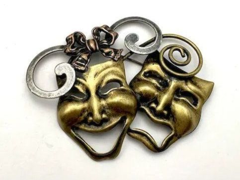 Selten.Grosse Art Deco Comedy Drama Theater Masken Brosche (Gebraucht ...