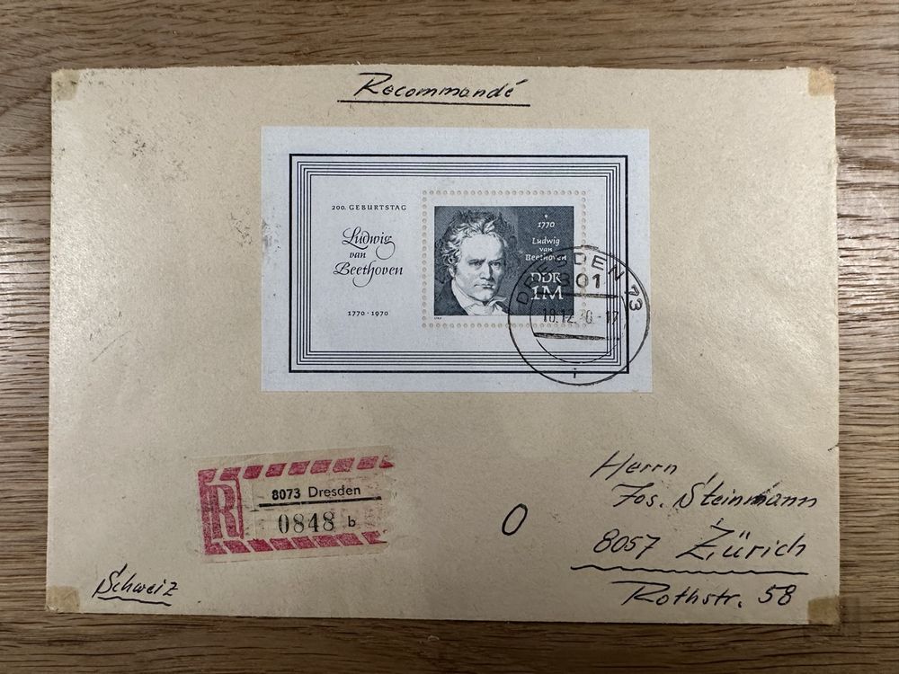 DDR 1970 R Brief mit Beethoven Block 33 o (Gebraucht) in Schmitten / FR ...