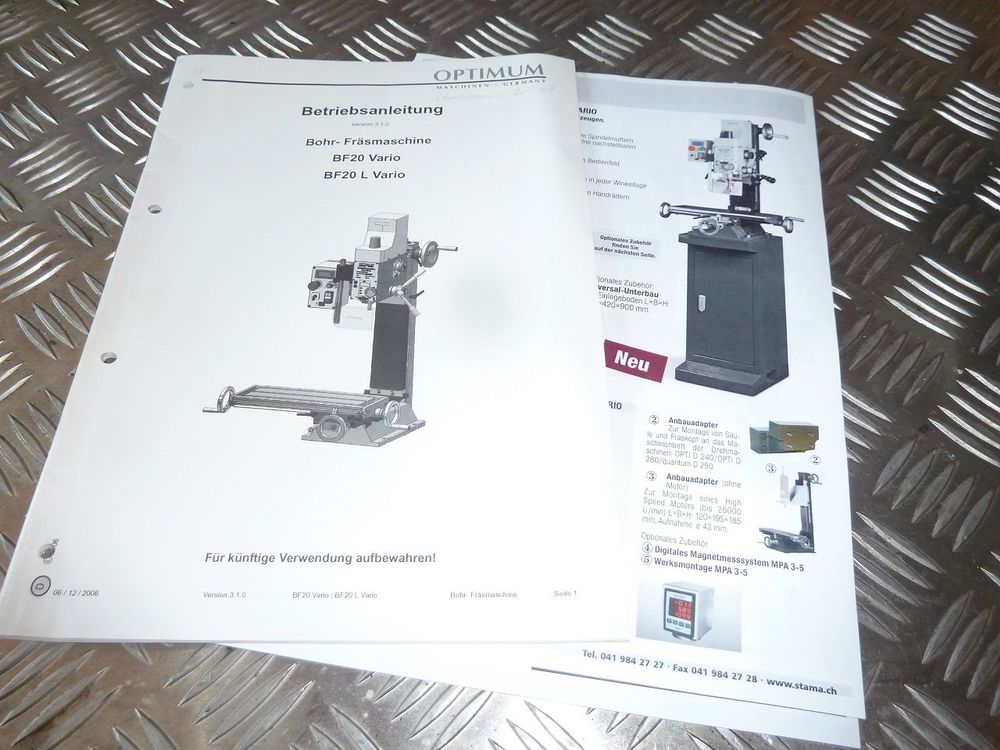 Bohr- Fräsmaschine Optimum BF20 Vario (Defekt) in Flurlingen für CHF ...