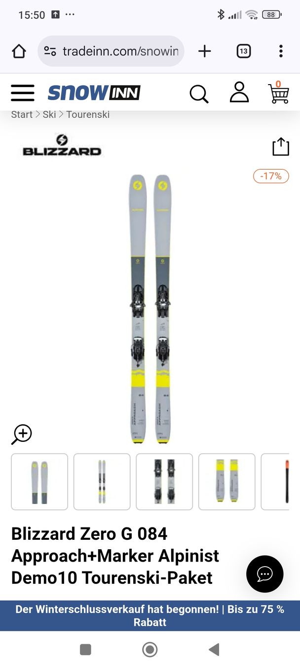 Blizzard Zero G 084 Tourenski-Set felle Alpinist Bindung! (Neu und ...