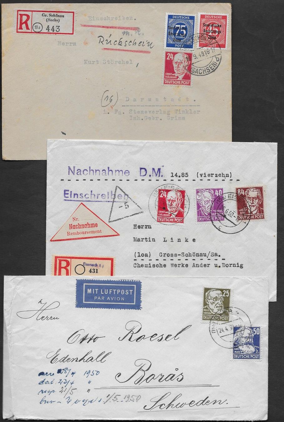 1949/50 drei Briefe Deutsche Post Frankaturen sauber ab 1.- (Gebraucht ...