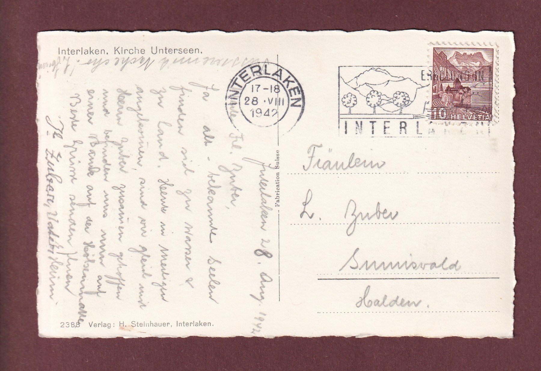 Interlaken - UNTERSEEN - Kirche - Gemeinde-Amthaus - 1942 (D'occasion ...