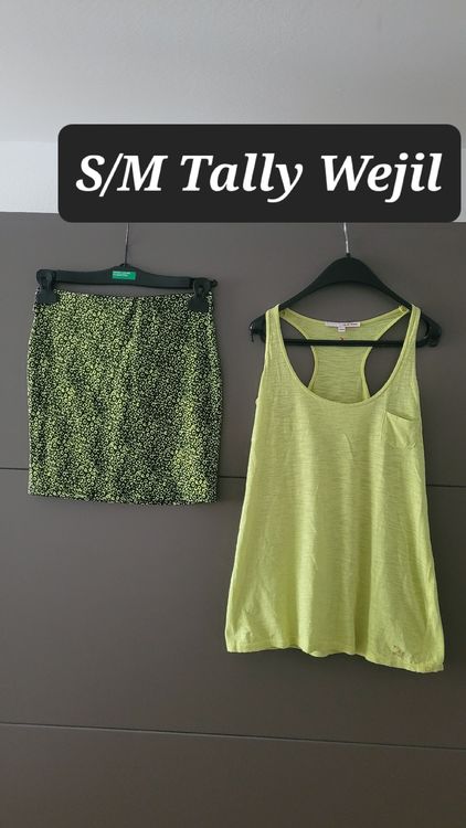 Mini-jupe Tally Weijl T.36 léopard vert citron (Neuf (Voir description ...