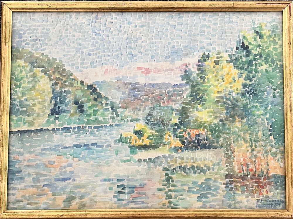 Pontilismus Landschafts Aquarell, Unleserlich Signiert | Kaufen auf Ricardo