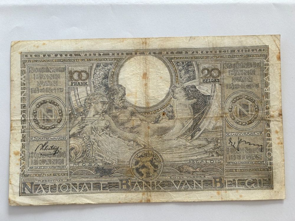 Belgien 1938, 100 Frank (20 Belgas) | Kaufen auf Ricardo