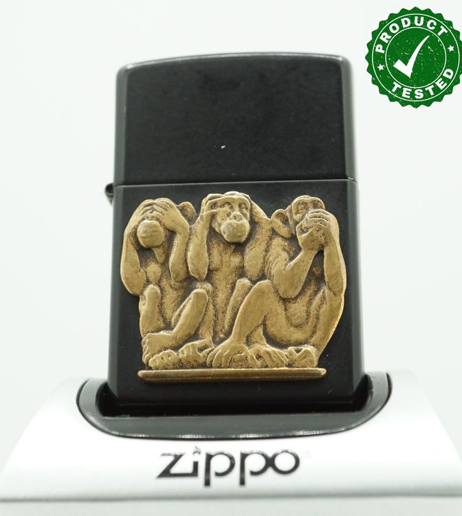 ZIPPO® THREE MONKEYS - BLACK . EMBLEM - 2017 -GEZÜNDET (Gebraucht) in ...