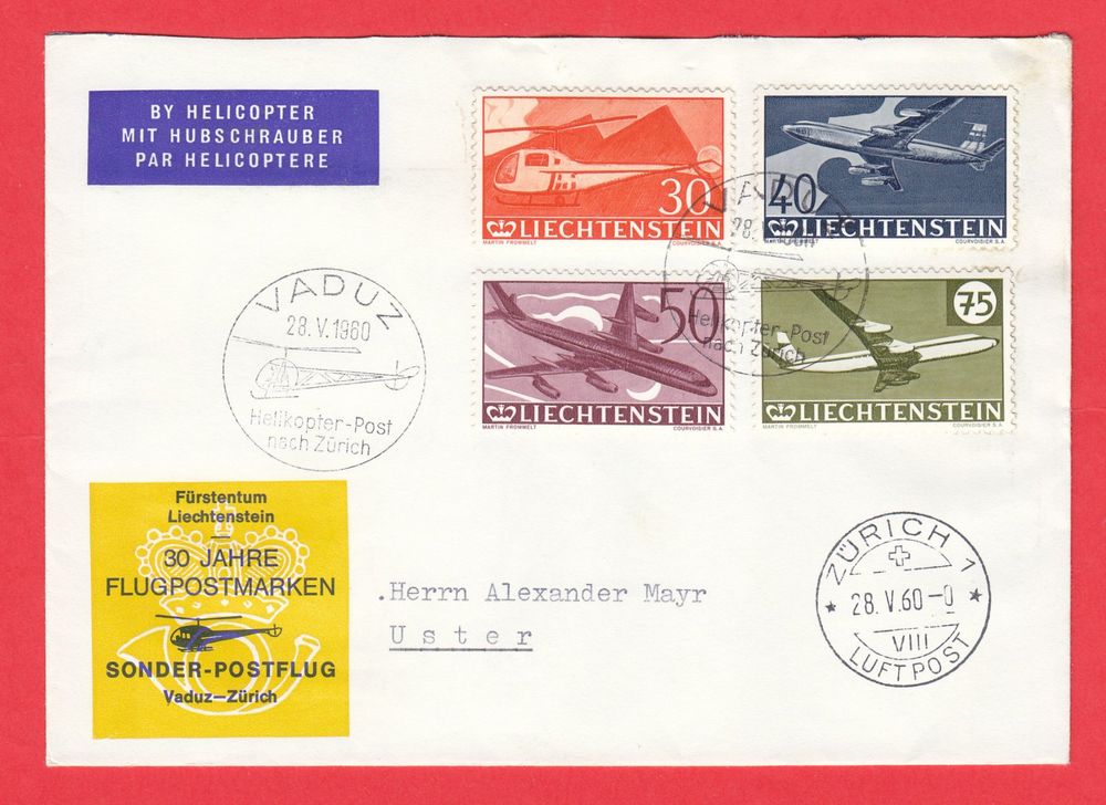 1960 Lichtenstein Flugpostsatz per Hubschrauber geliefert (Neu (gemäss Beschreibung)) in ...