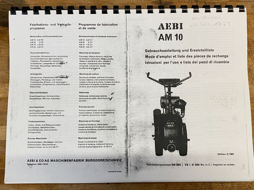 Einachser mit Anhänger / Motormäher mit Balken / Aebi AM10 (Gebraucht) in Worben für CHF 750 ...