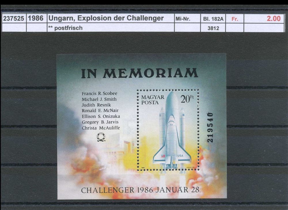 1986 Ungarn, Explosion der Challenger - Block (Neu (gemäss Beschreibung ...