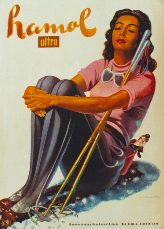 HAMOL ULTRA CREME SOLAIRE SKI BEAUTE 1940 - Original Plakat (Gebraucht ...