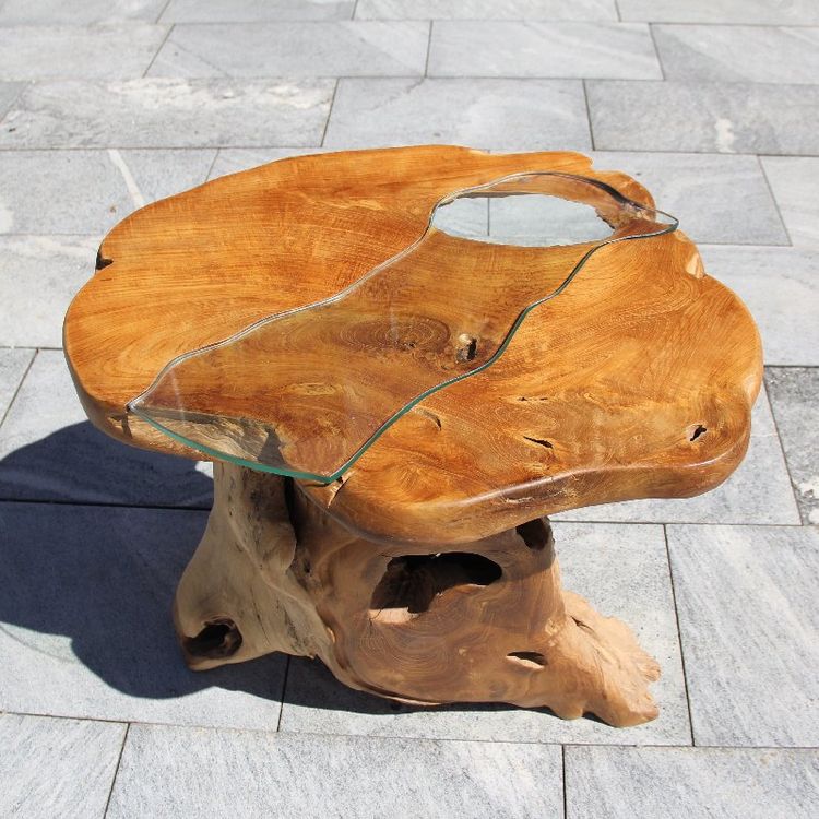 klein Balkontisch, Teakholz massiv, Wurzel Tisch, rund Holz (Neu und originalverpackt) in ...