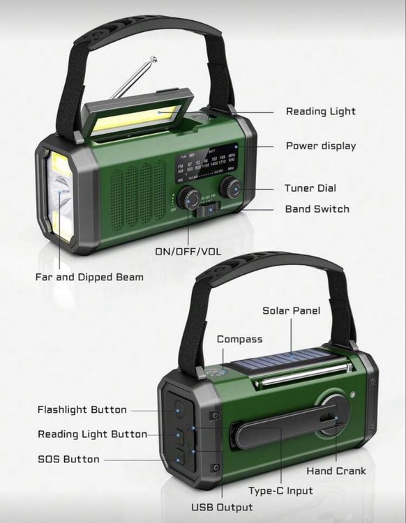 Notfall Solarradio mit Notlicht & 10000mAh Akku, SOS (Neu und ...