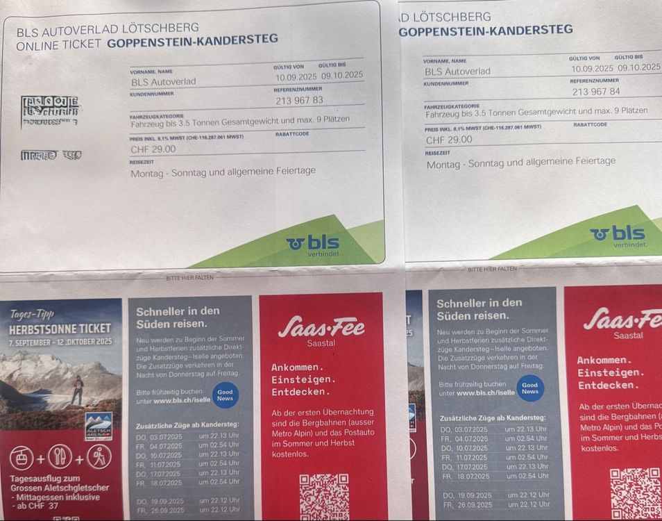 BLS Autoverlad Lötschberg Ticket, gültig bis 09.10.2025 (Neu und ...