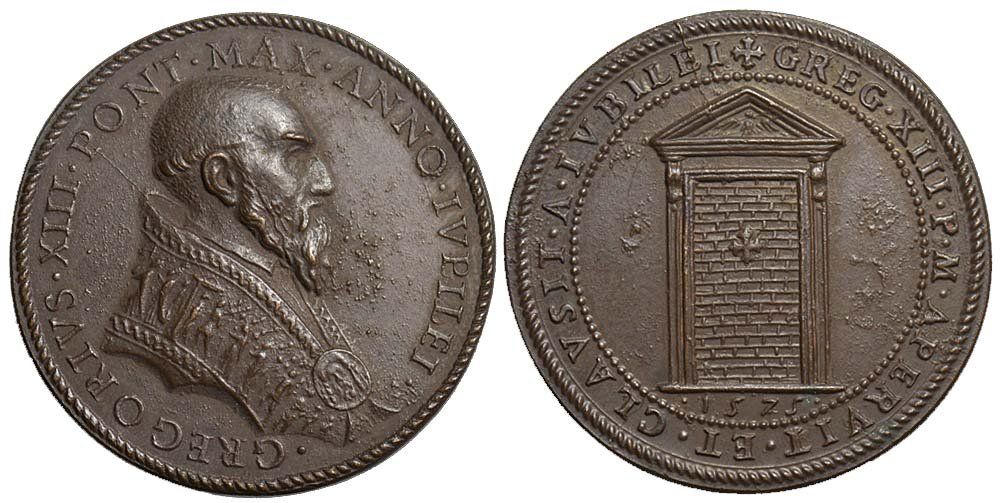 b- Rom, Gregory XIII , Bronzemedaille, Heilige Tür, 2 (Usato) a Chiasso ...
