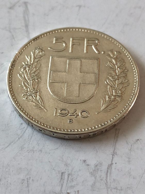 Schweiz 5 Franken 1940 Silber Rar (Gebraucht) in Flumenthal für CHF 13.8 – mit Lieferung auf ...