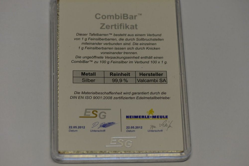 CombiBar 100g Feinsilber 100x1g ESG (Neu und originalverpackt) in ...