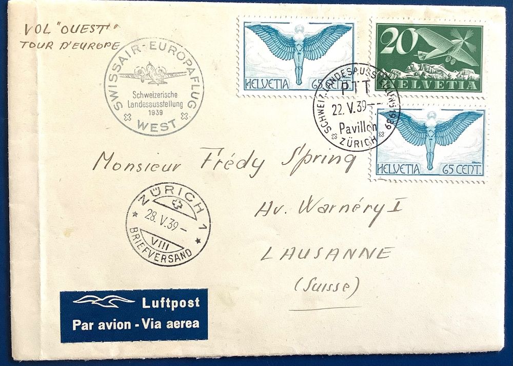 1939 / Swissair Brief Europaflug West (Gebraucht) in Liestal für CHF 6 – mit Lieferung auf ...