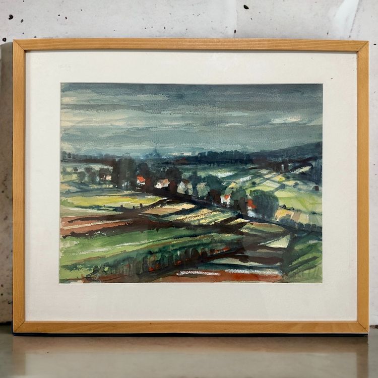 Aquarelle sur carton "Paysage de campagne" | Kaufen auf Ricardo