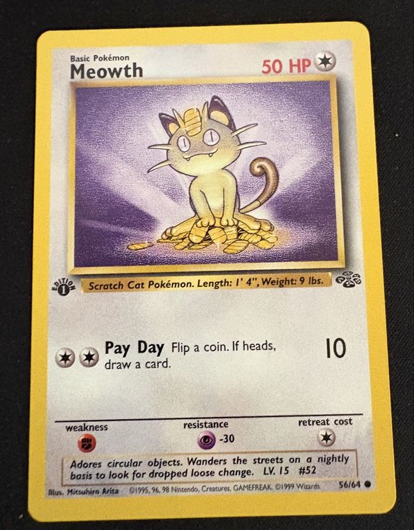 Pokémon Karte – Meowth 1st Edition (Jungle Set) – 1999 (Neu (gemäss ...