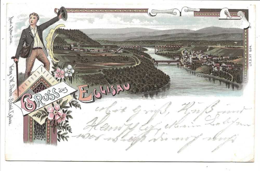 Gruss aus Eglisau (ZH) Rhein - Brücke uralte Litho-AK - 1899 | Kaufen auf Ricardo
