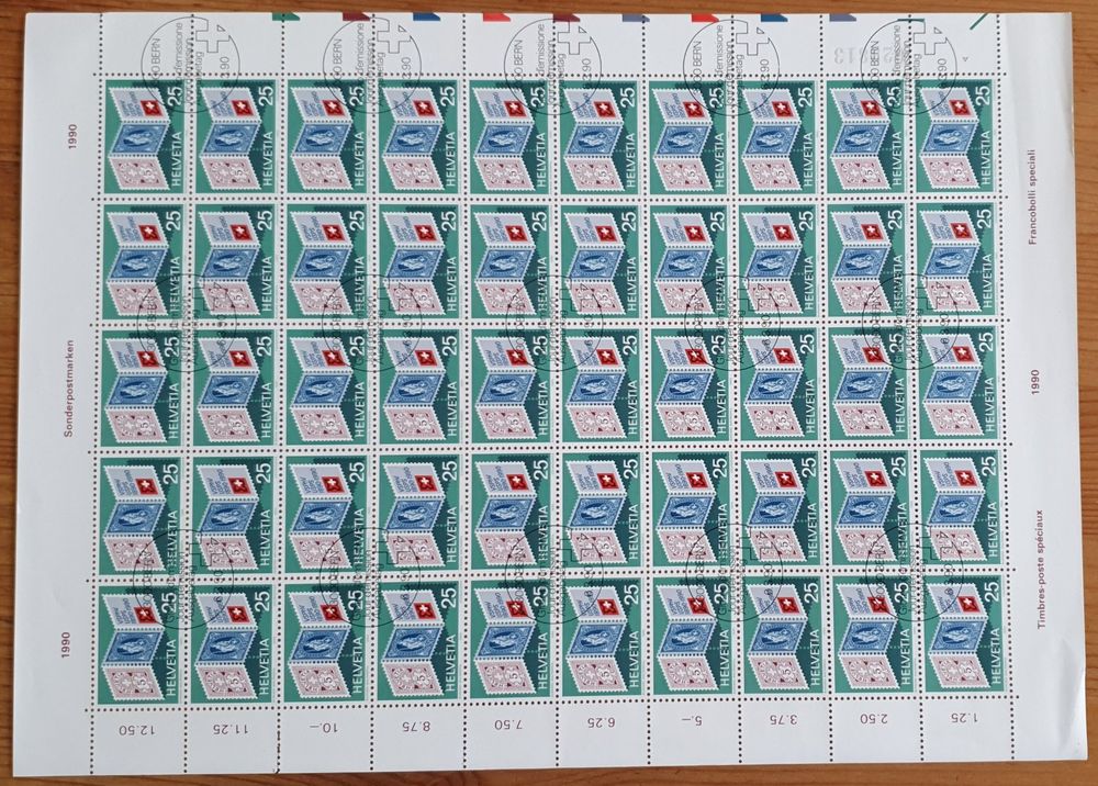 Ganzbogen: 100 Jahre Schweiz. Philat Verein 25 Rp. 1990 (Gebraucht) in Dällikon für CHF 1 – mit ...