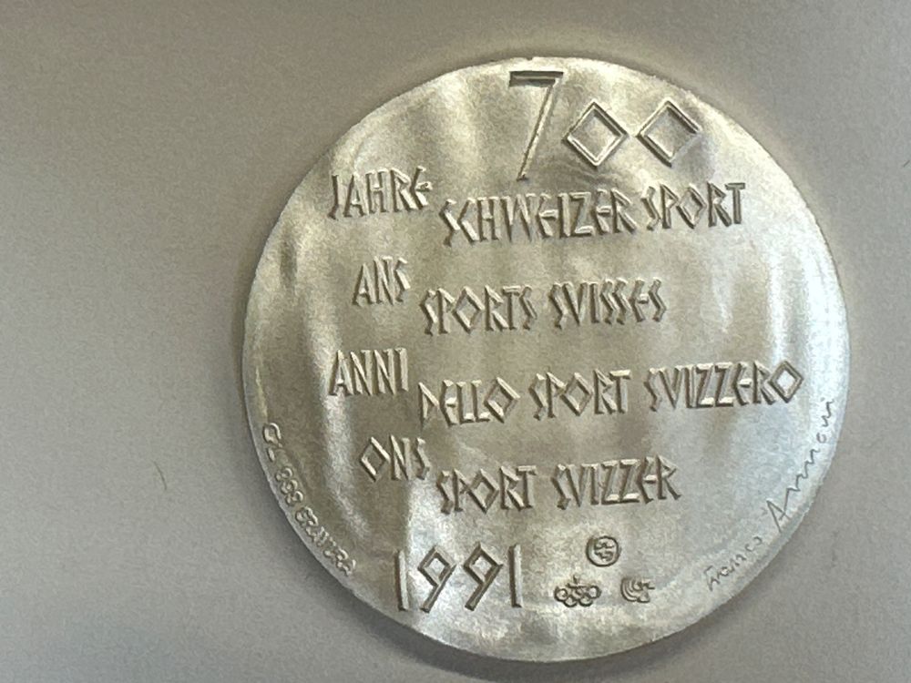Medaille Silber 999 20g 700 Jahre Schweizer Sport 1991 | Kaufen auf Ricardo
