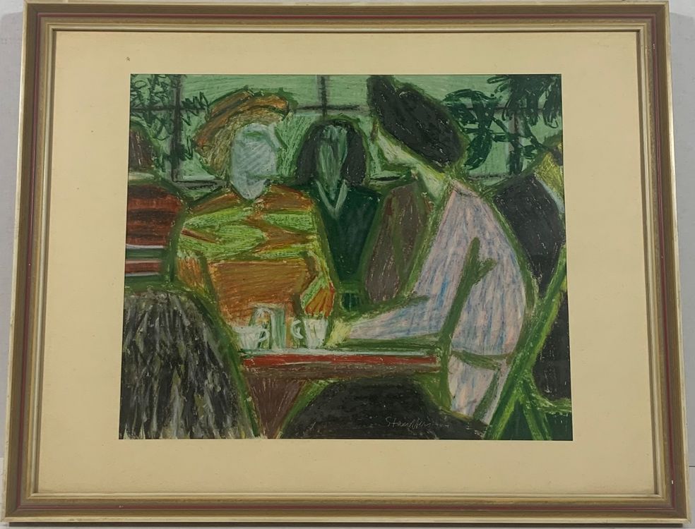 Fred Stauffer (1892-1980) Café Szene Ölkreide Gemälde | Kaufen auf Ricardo