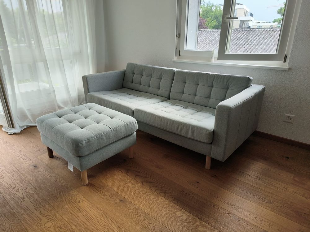 IKEA LANDSKRONA 3er-Sofa & Hocker, Gunnared hellgrün/Holz (Neu (gemäss ...