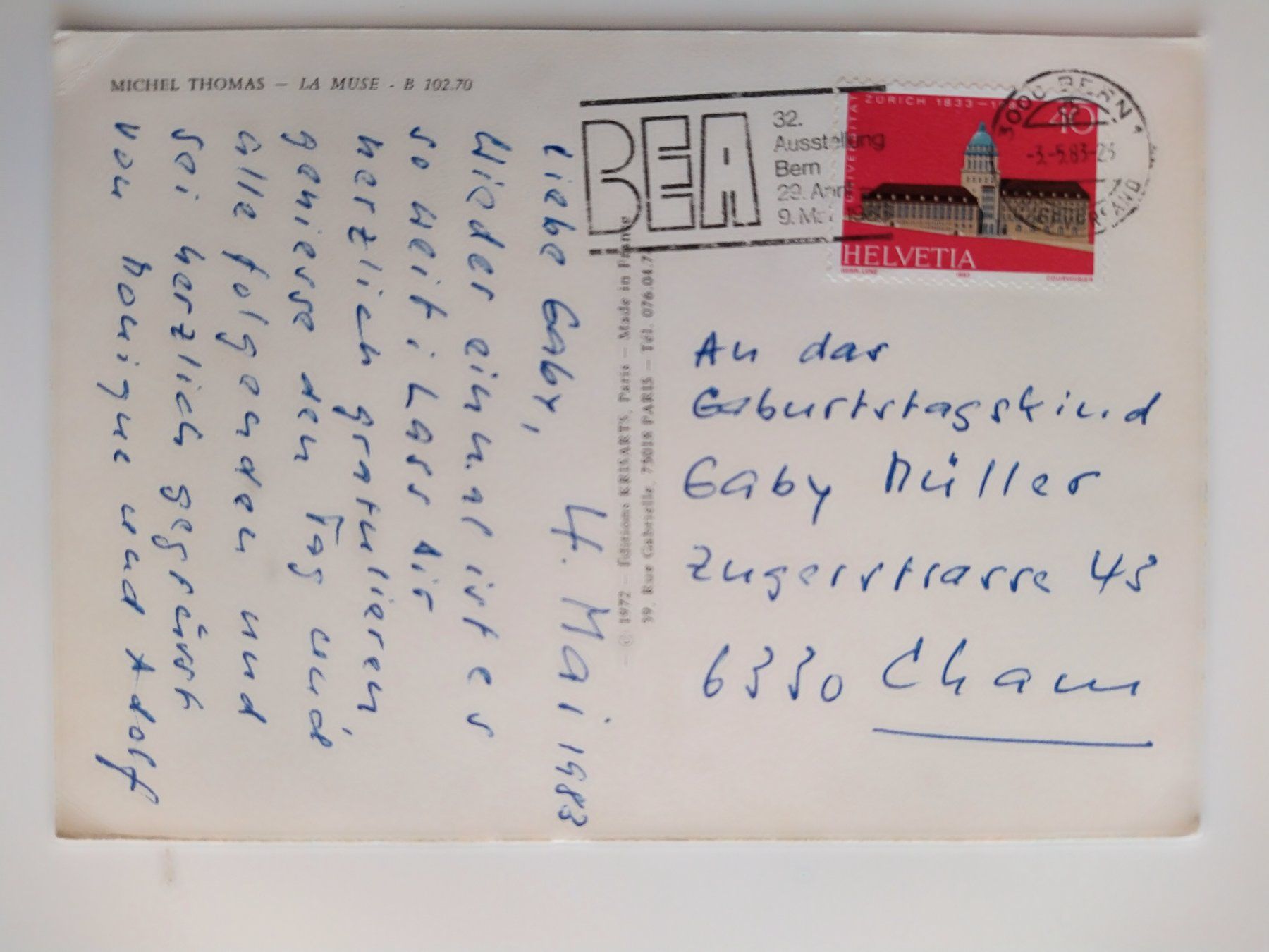 Vintage Postkarte Michel Thomas La Muse - Paris dat. 1983 (Gebraucht) in Ohmstal für CHF 3 – mit ...