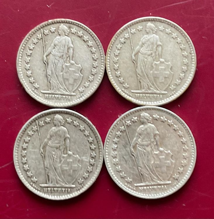 4 Silbermünzen 1/2 Fr., Jahrgänge 1942, 1943, 1944, 1945 (Gebraucht) in Luzern für CHF 6 – mit ...