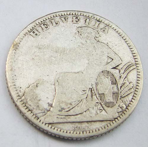 1861 A, 1 Franken, Silber, Sitzende Helvetia (Gebraucht) in St. Gallen für CHF 14 – mit ...