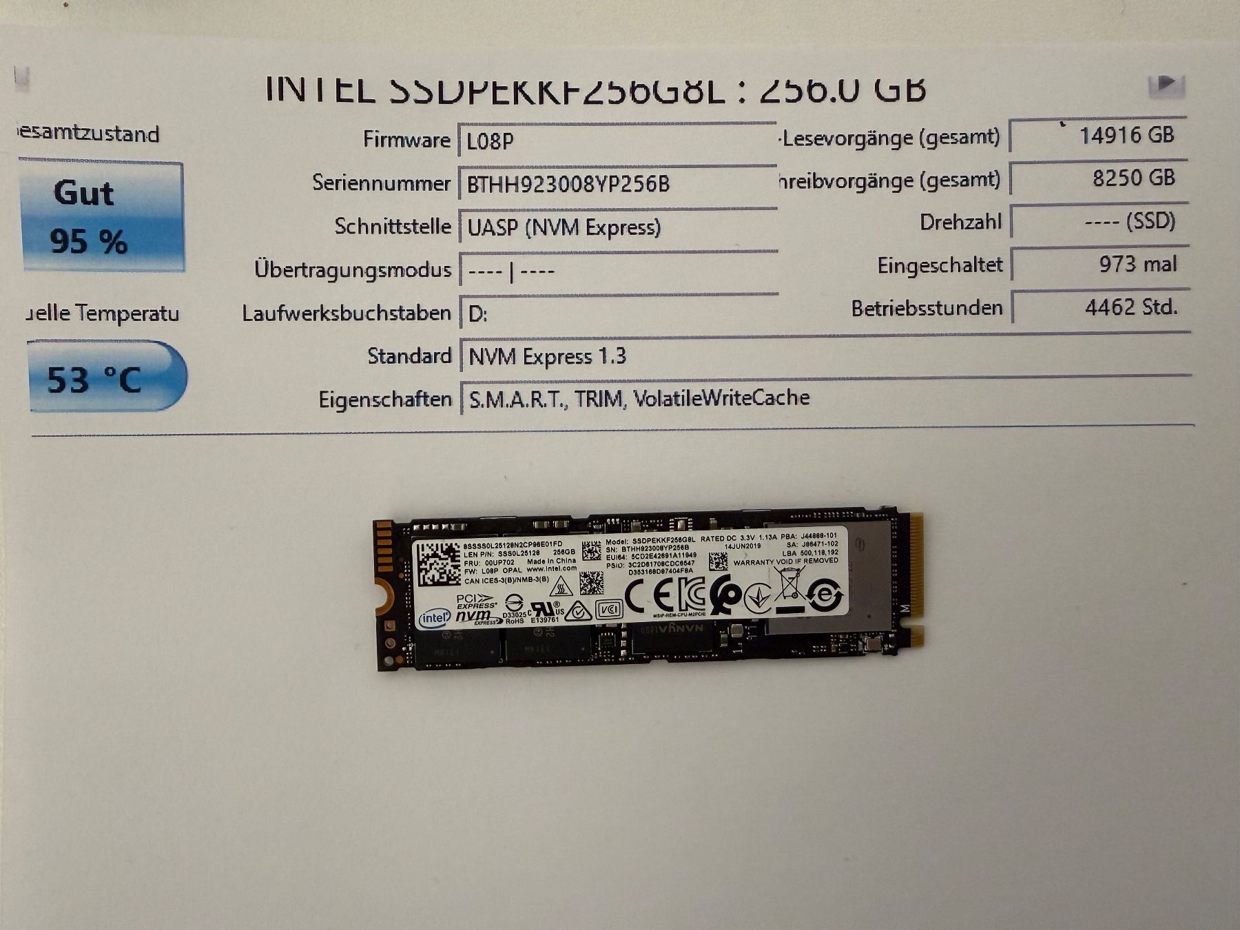 Intel 256GB NVMe SSD – M.2 PCIe (Gebraucht) in Siebnen für CHF 17 – mit ...