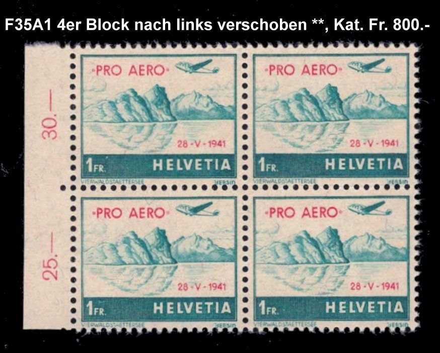 1941 Flugpost F35A1 nach links verschoben 4er **, Fr. 800.- | Kaufen auf Ricardo