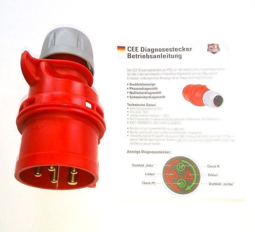 Neuer Prüfstecker mit Drehfeldanzeige LED Anzeige CEE16-5 (Neu und ...