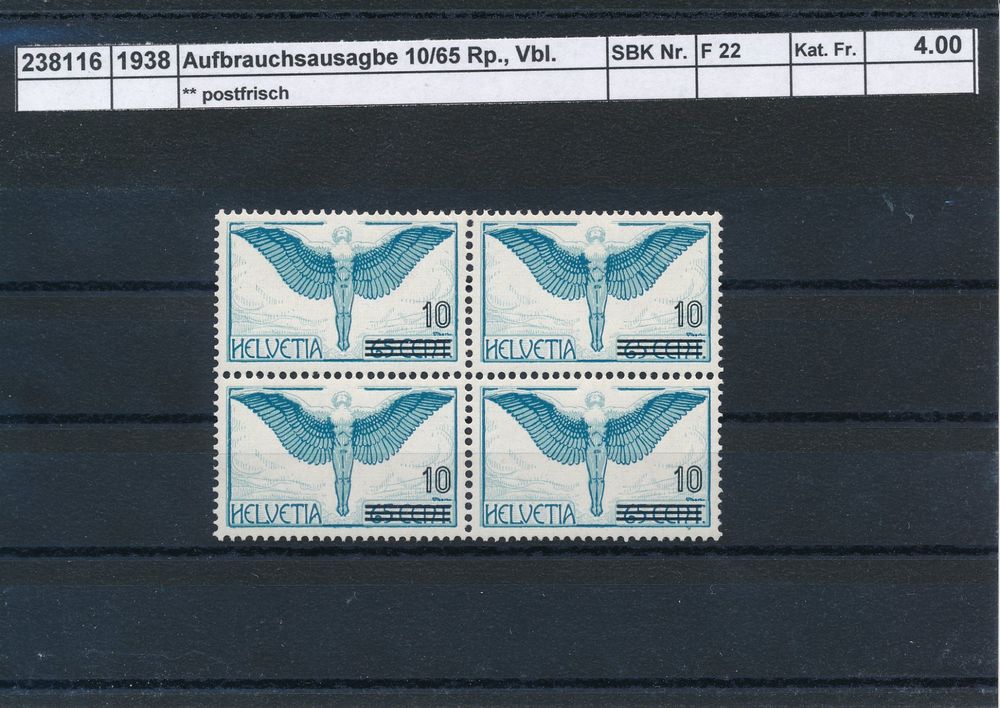 1938 Flugpost, Aufbrauchausgabe 10/65 Rp. - Viererblock | Kaufen auf Ricardo