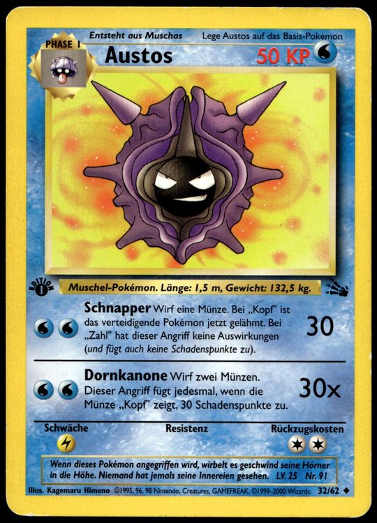 Austos 32/62 Pokémon Fossil 1.Edition ab 1.- (Neu (gemäss Beschreibung ...