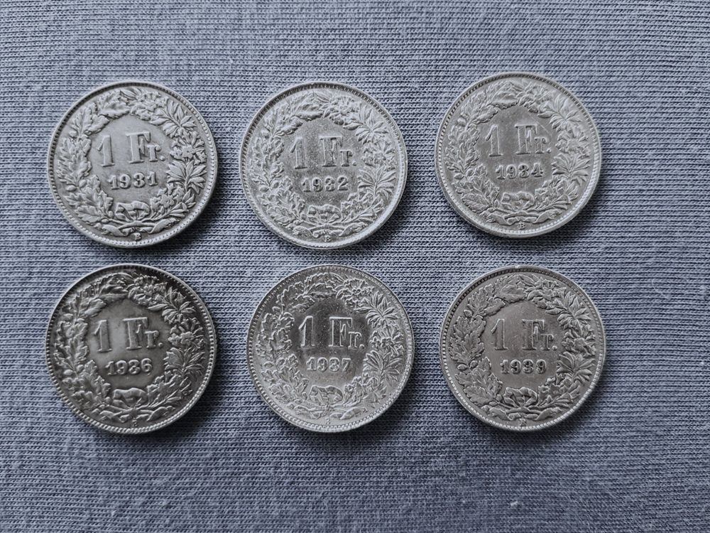 6 x 1 Fr Silbermünzen 1931-1932-1934-1936-1937-1939 ab 1 Fr! | Kaufen auf Ricardo