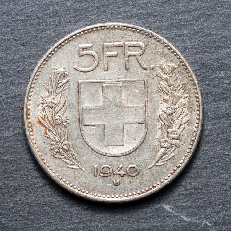 Silbermünze 5 Franken 1940 B, CH Helvetia (Gebraucht) in Eggenwil für CHF 14 – mit Lieferung auf ...