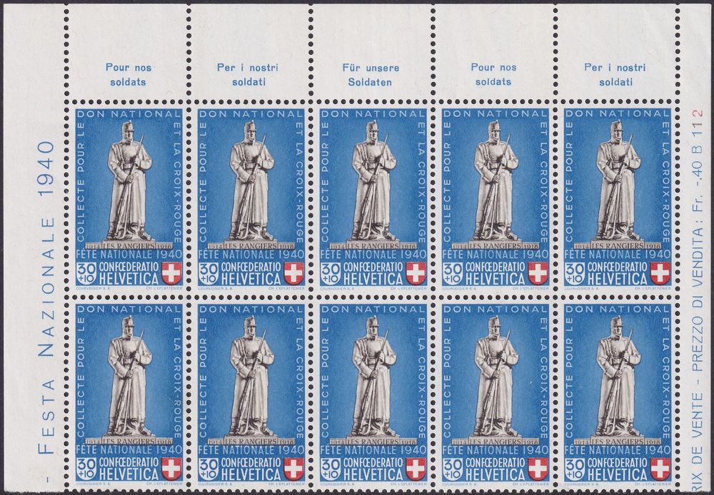 1940, Pro Patria B6 im 10er-Bogen postfrisch **. Kat: 50.-+ (Gebraucht ...