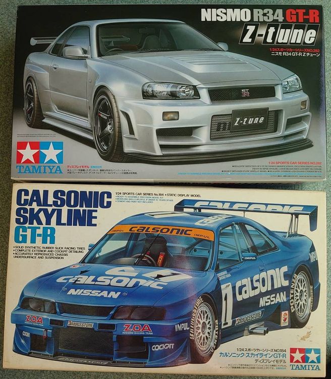 2 x Tamiya Nissan Skyline R34 GT-R Nismo & Calsonic 1/24 | Kaufen auf Ricardo