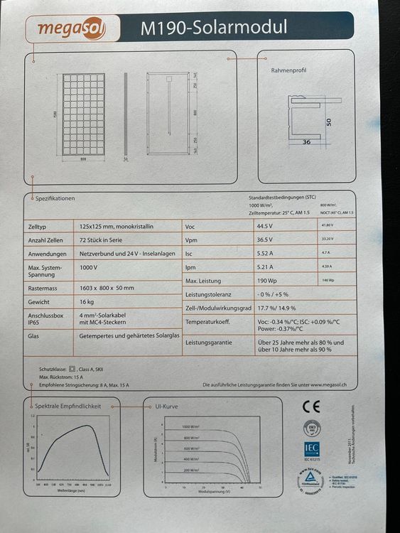 60 Solarpanel Megasol M190 | Kaufen auf Ricardo