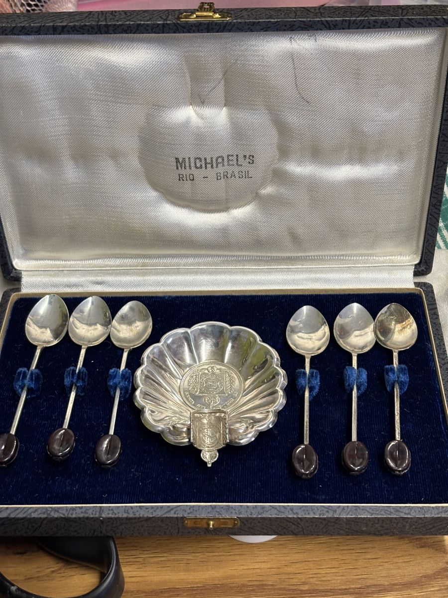 Antikes Silber-Set mit 500 Réis Münze (Brasilien 1858) – 900 (Neu ...