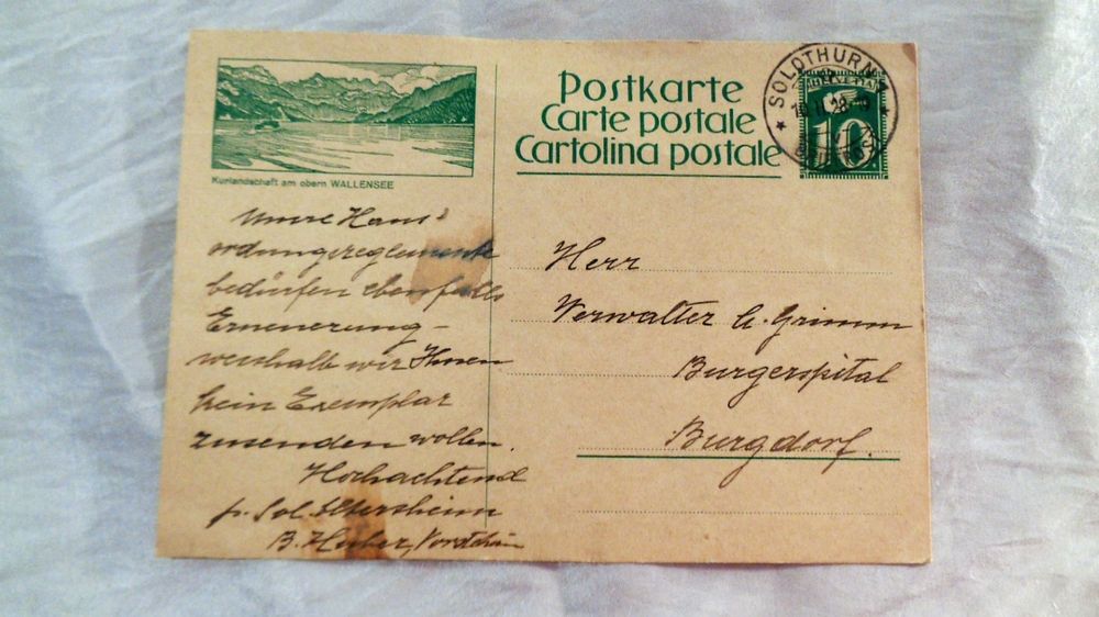 Postkarte Wallensee / Stempel Solothurn 1928 ab Fr. 1.- | Kaufen auf ...