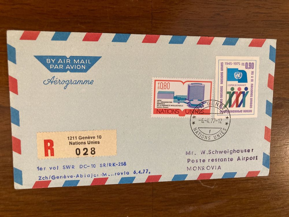 AEROGRAMME SWR 1° FLUG UNO-GENF/MONROVIA 6.4.77 | Kaufen auf Ricardo