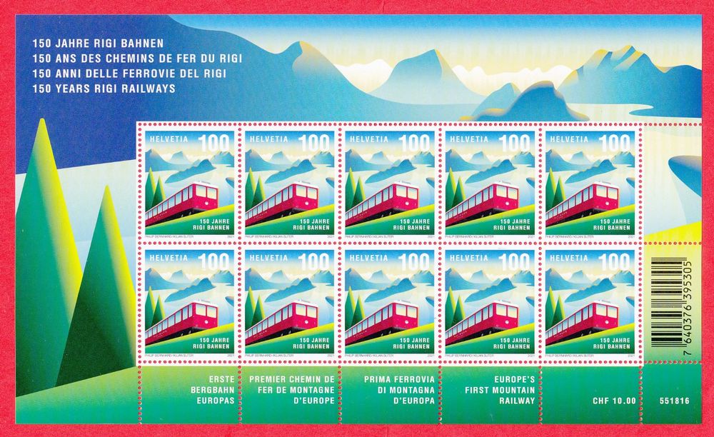 2012 Zierbogen 150 Jahre Rigi Bahnen 10x1Fr. Postfrisch ** | Kaufen auf Ricardo