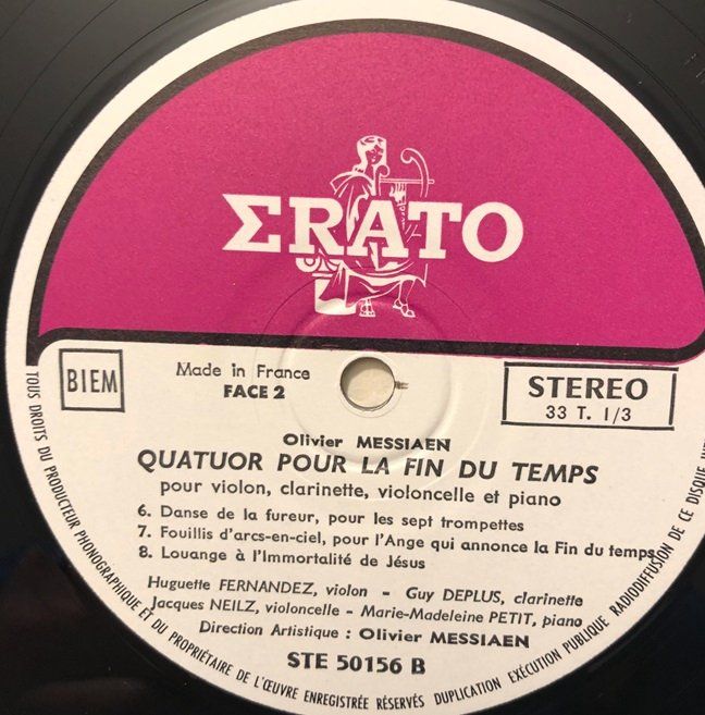 Olivier Messiaen – Quatuor pour la fin du temps (LP, 1963) (Gebraucht ...